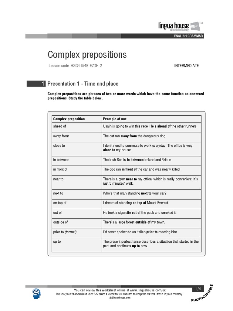 Complex Prepositions | PDF | English Grammar | Preposition And Postposition