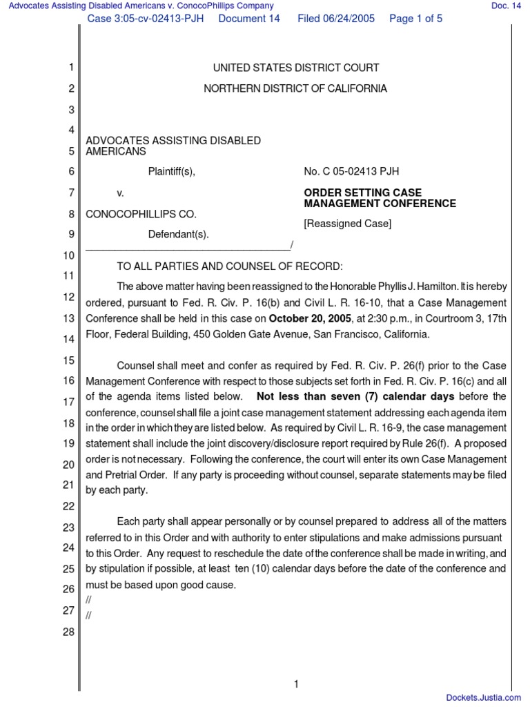 Order Setting Case Management Conference | PDF | Discovery (Law ...