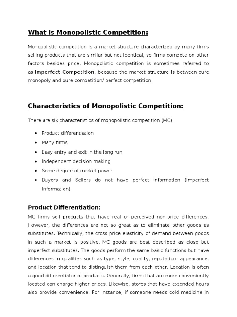 An Overview of Monopolistic Competition | PDF | Perfect Competition ...