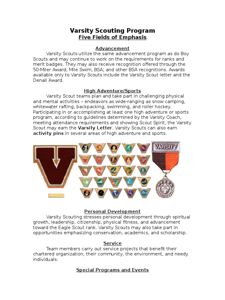 The Five Fields of Emphasis in Varsity Scouting: Advancement, High ...