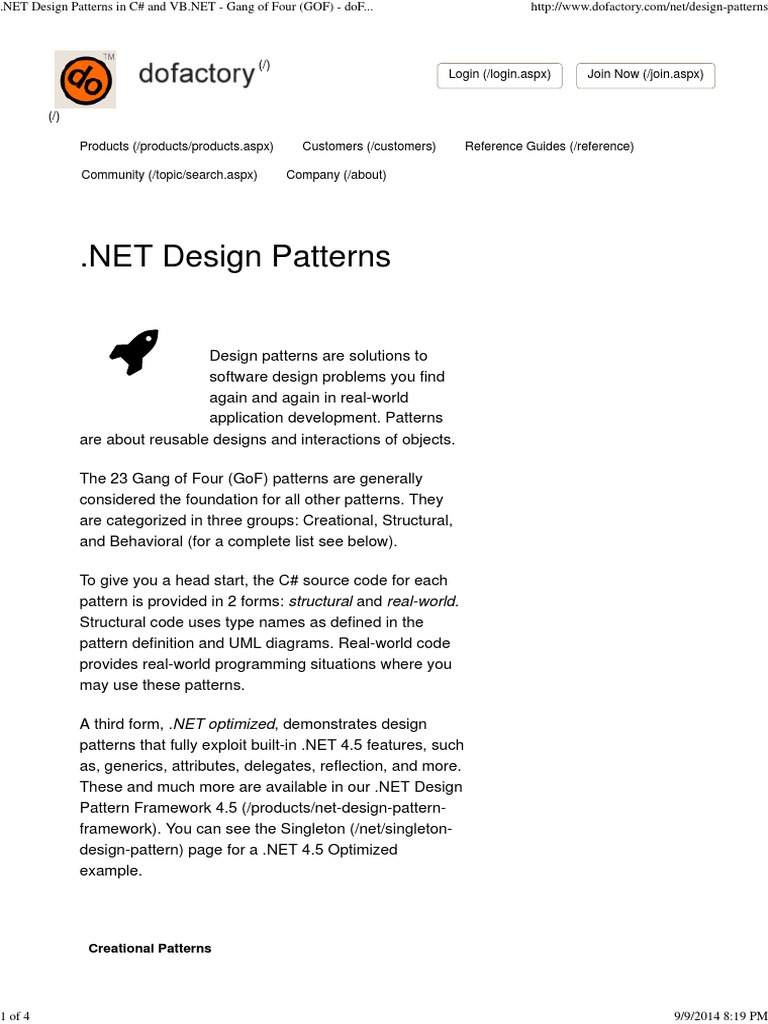 Design Patterns in C# and VB - Net - Gang of Four (GOF) - DoFactory ...
