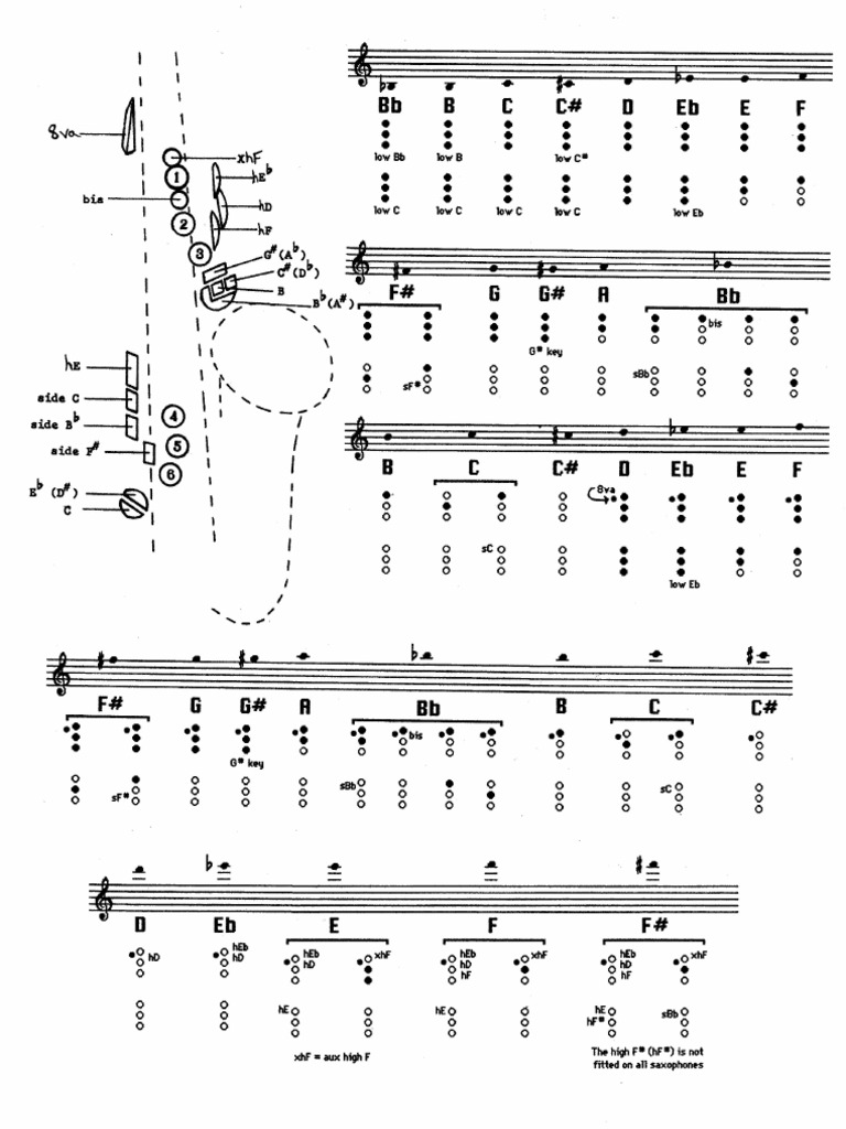 TEORIA SAXO - Chromatic Scale Fingering Diagram - Saxophone | PDF