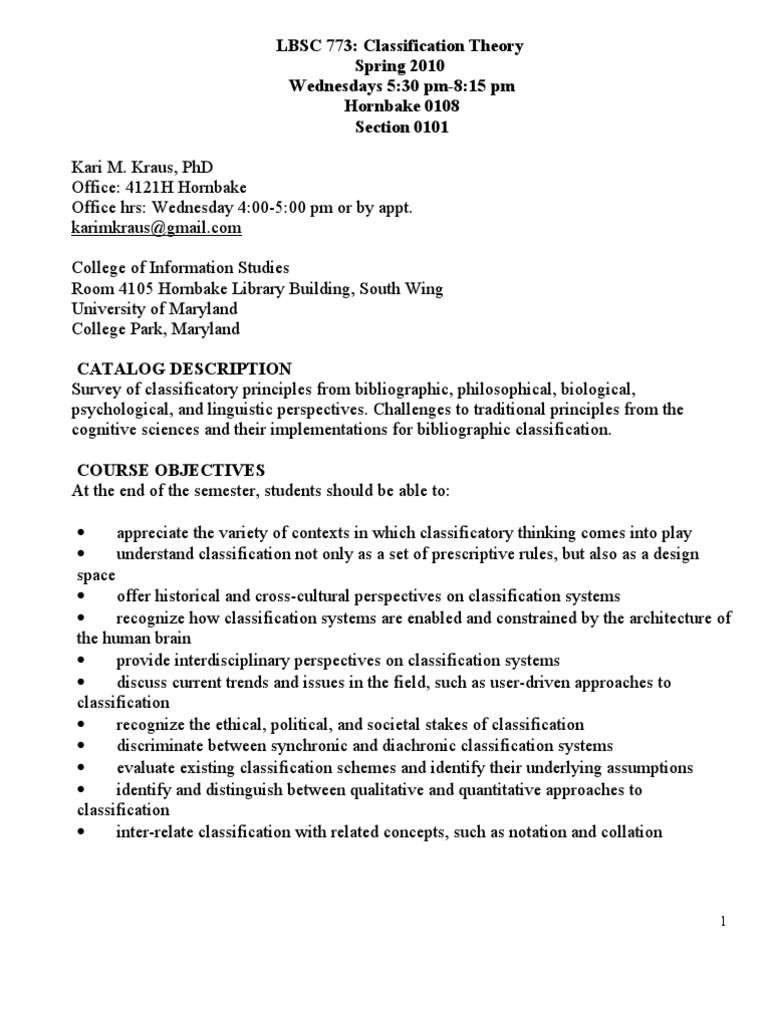 Classification Theory Syllabus Pdf Taxonomy Biology Academic