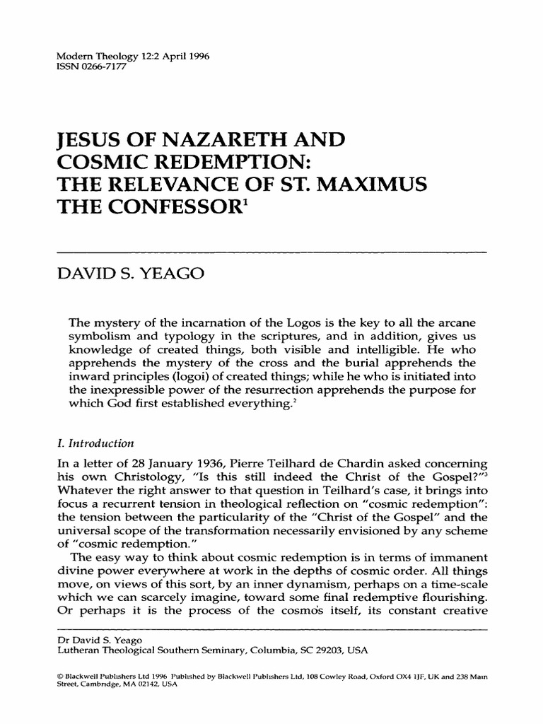 Jesus of Nazarteh and Cosmic Redemption | PDF | Christology | Logos