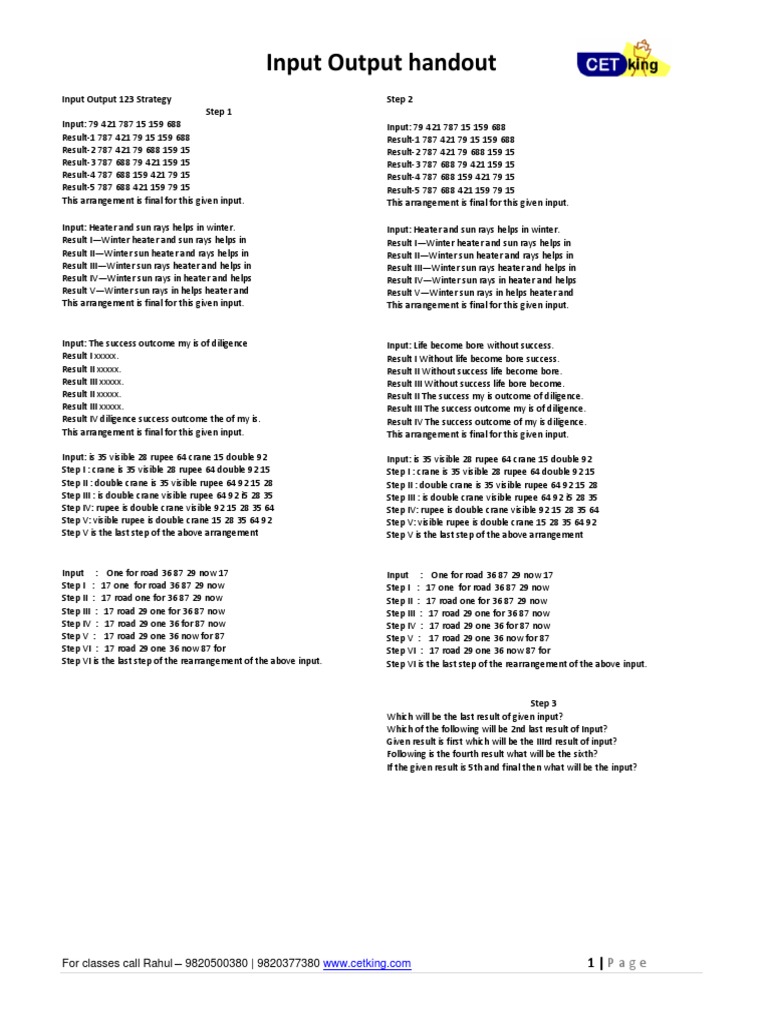 Input Output 1 Logical Reasoning Handout Cetking | PDF | Cigarette