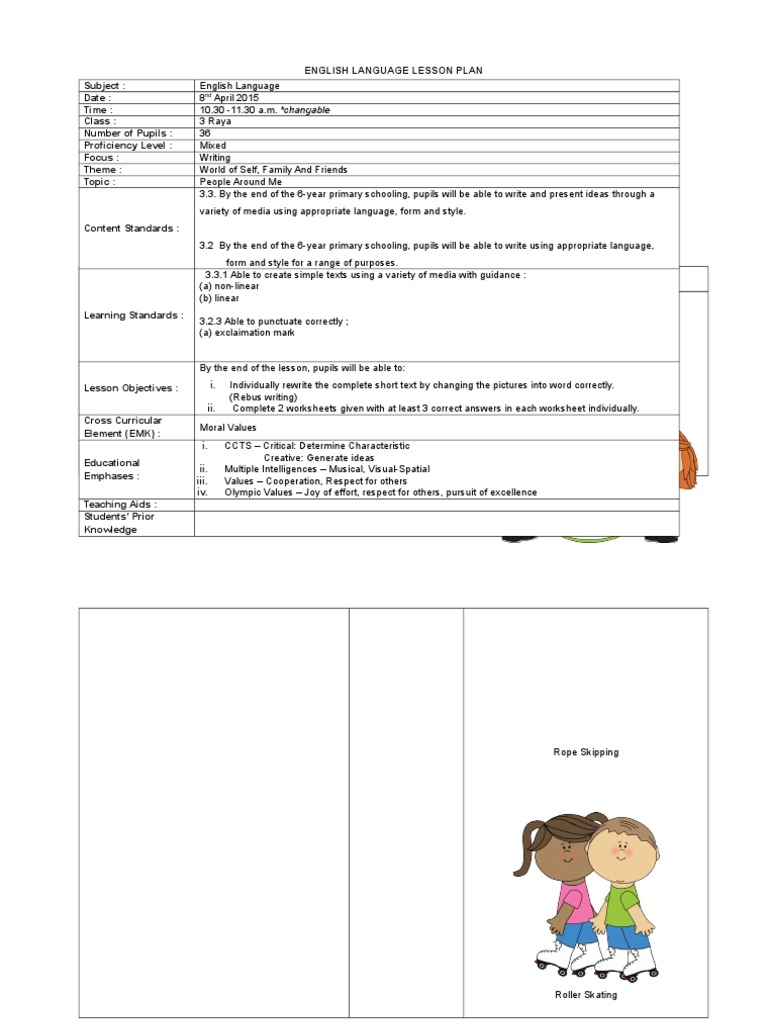 Writing Skill Lesson Plan For Year 3 Topic Having Fun | PDF | Lesson ...