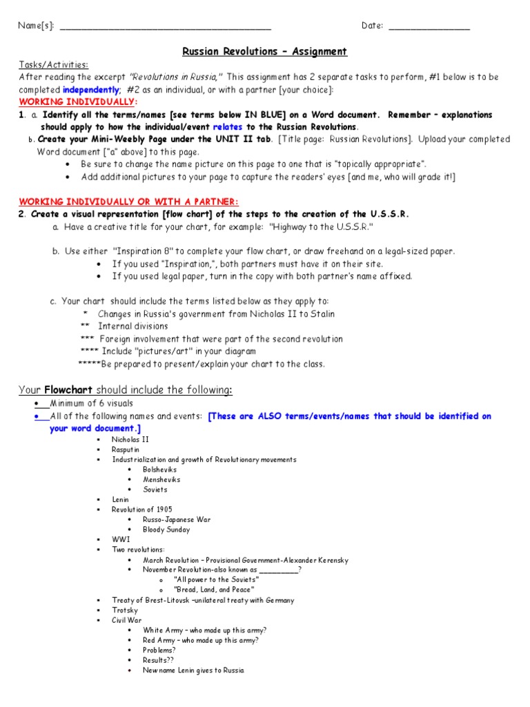 Flow Chart On Russian Revolution-Criteria and Rubric | PDF | Vladimir ...
