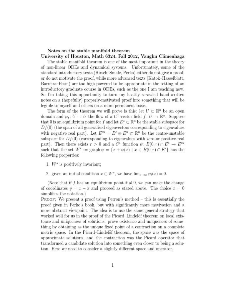 Stable Manifold Theorem | PDF | Ordinary Differential Equation ...