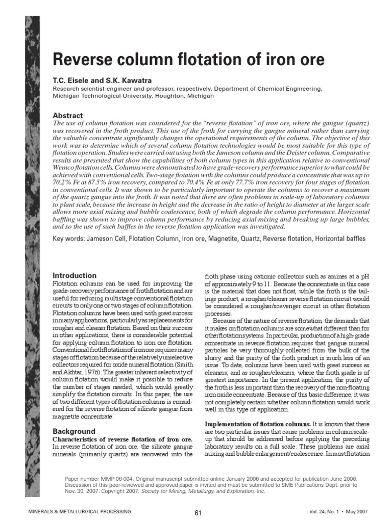 Reverse Column Flotation of Iron Ore: T.C. Eisele and S.K. Kawatra ...
