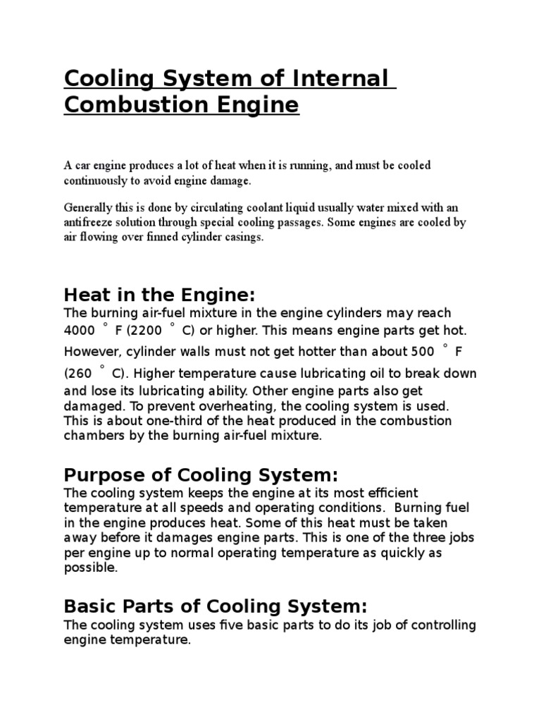 Cooling System of Internal Combustion Engine | PDF | Internal ...