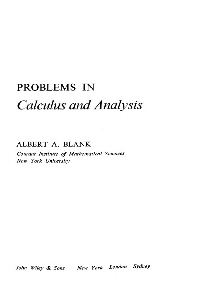 Problems in Calculus and Analysis by Albert Blank | PDF