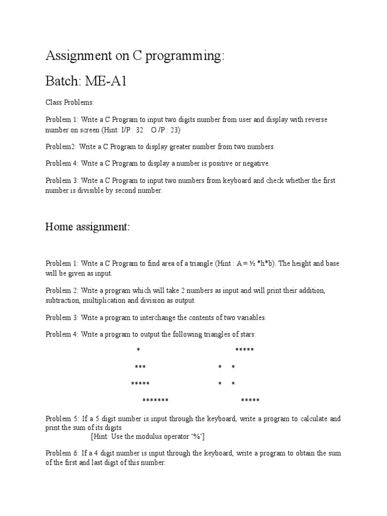 C Programming Tasks for ME Students | PDF | Computers