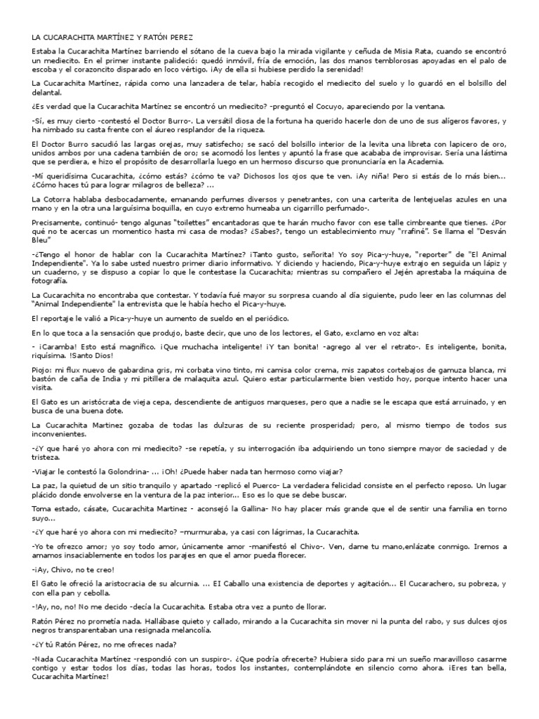 La Cucarachita Martínez y Ratón Perez | PDF | Alimentos