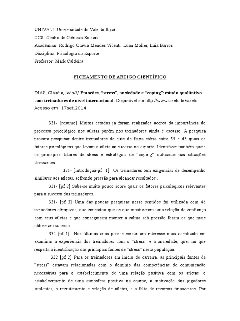Fichamento de Artigo Científico | Emoções | Autoajuda
