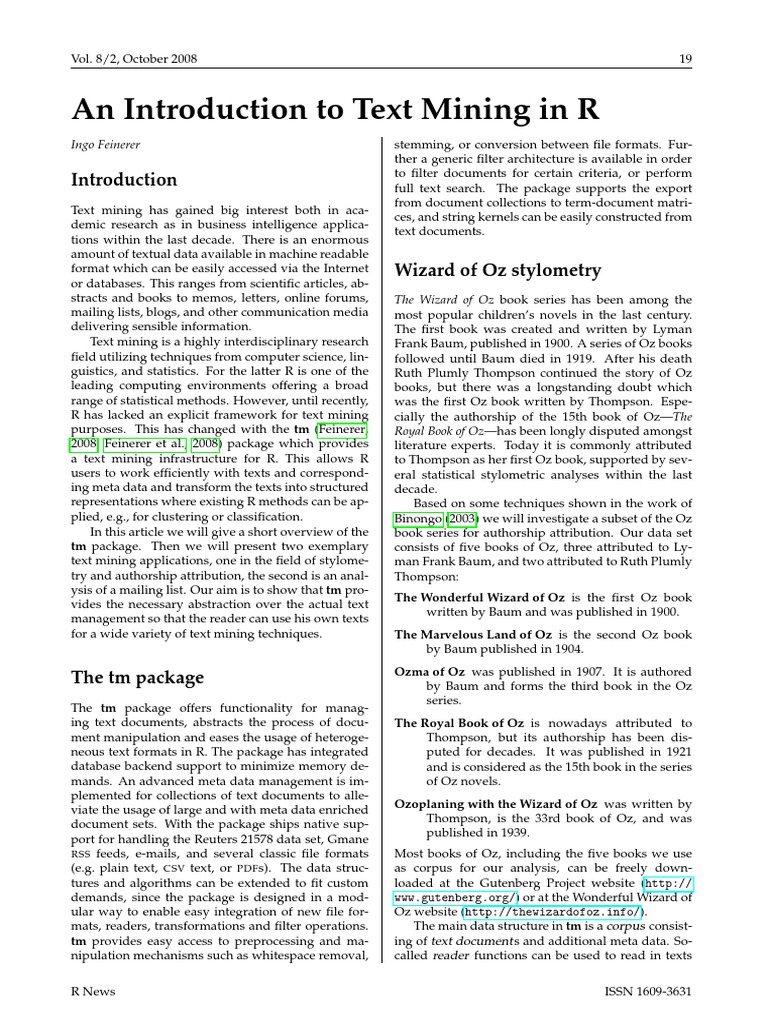 Text Mining in R (Intro) | PDF | The Wonderful Wizard Of Oz | Computer Data