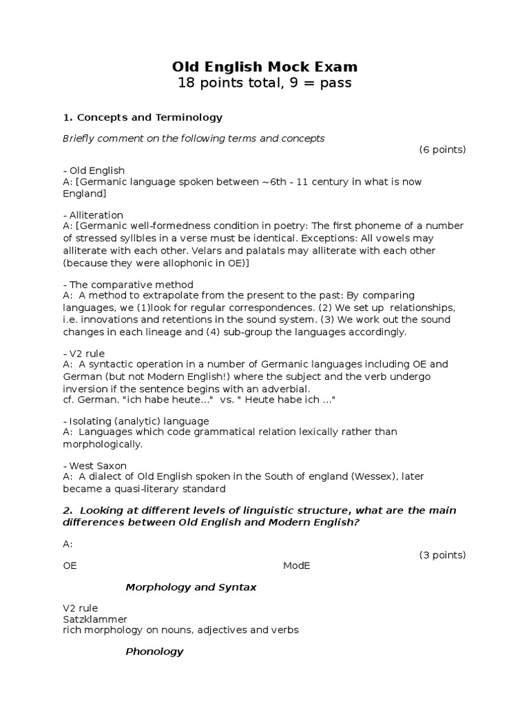 Old English Language Exam Overview | PDF | English Language ...