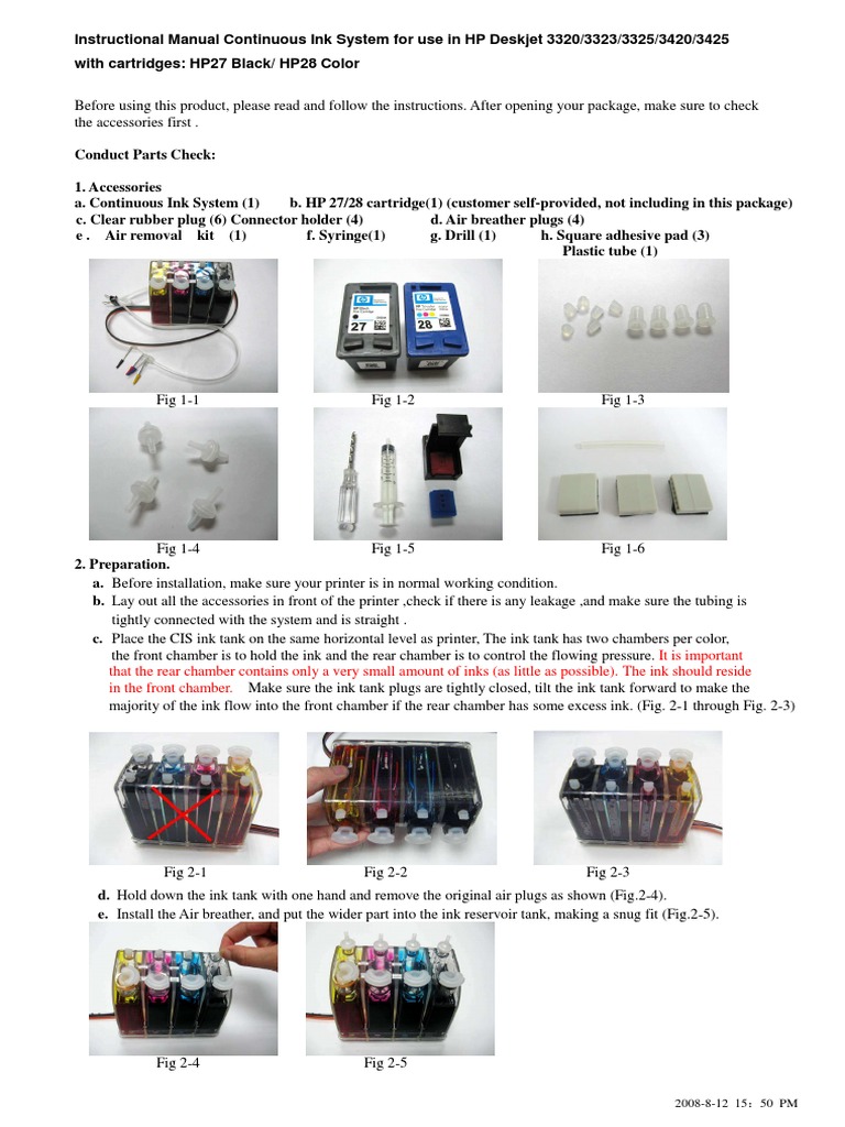 Instructional Manual Continuous Ink System For Use in HP Deskjet 3320 ...