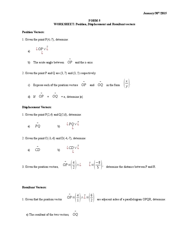 Vectors Worksheet Form 5 | PDF | Norm (Mathematics) | Euclidean Vector