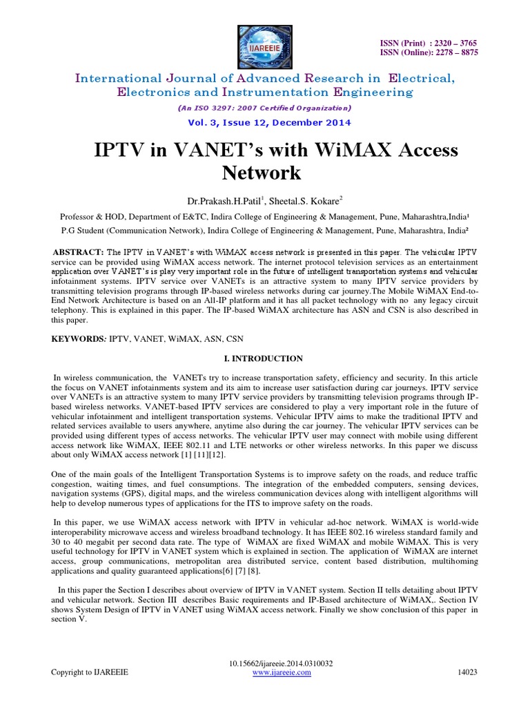 Iptv in Vanet'S With Wimax Access Network | PDF | Wi Max | Iptv