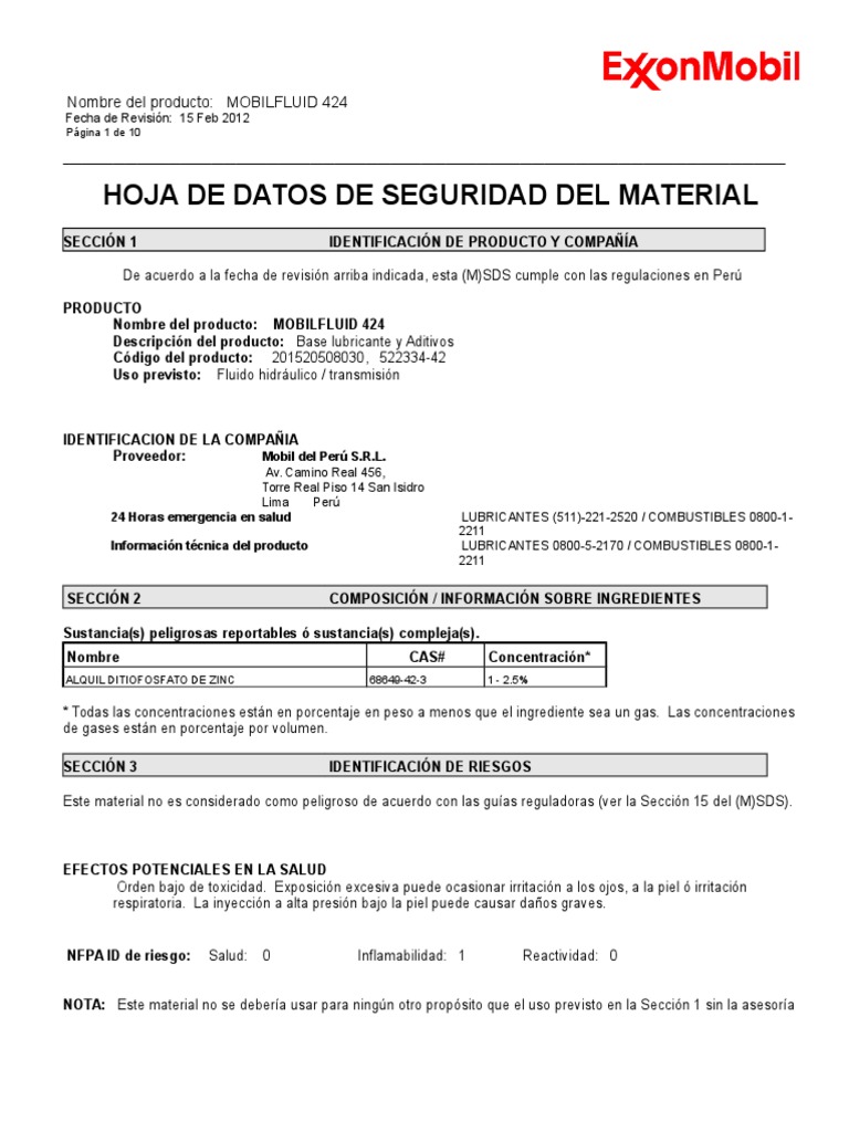 HOJA DE MSDS 1 | Descarga electrostática | Sistema respiratorio
