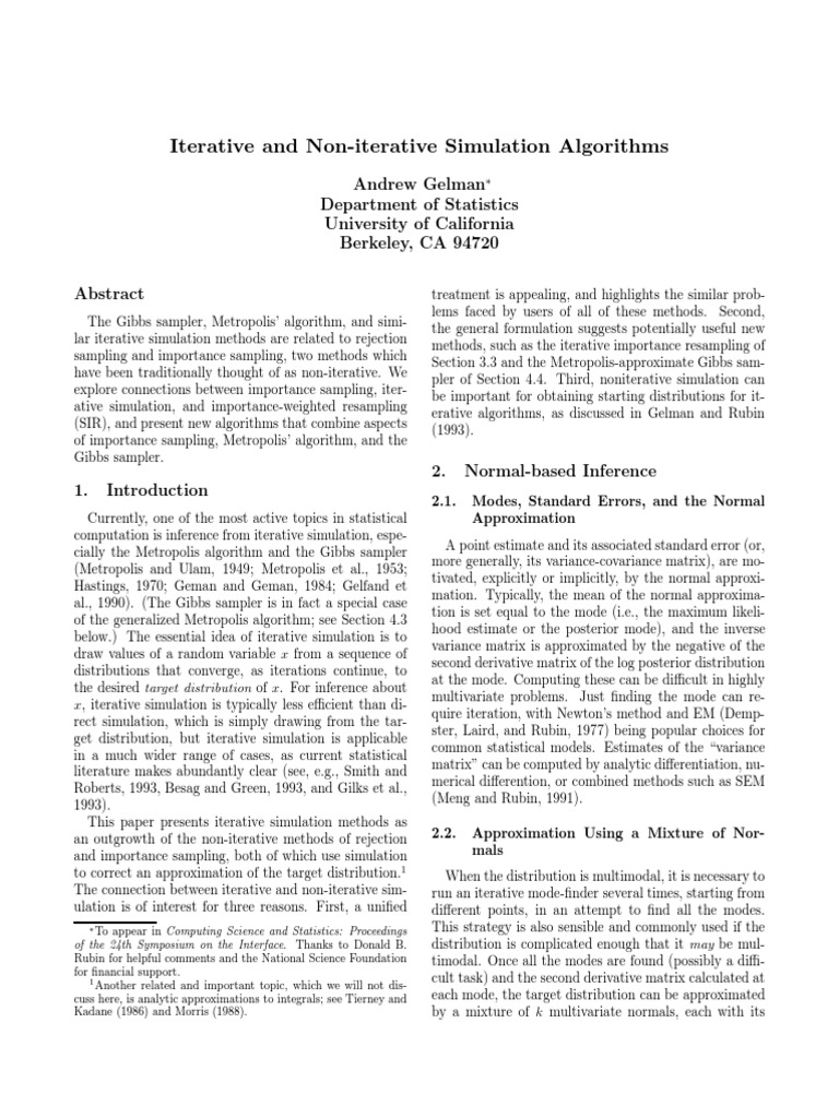 Iterative And Non Iterative Simulation Algorithms Pdf Resampling 