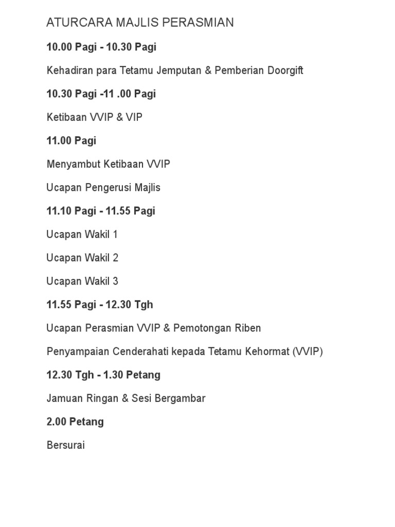 Aturcara Majlis Perasmian | PDF