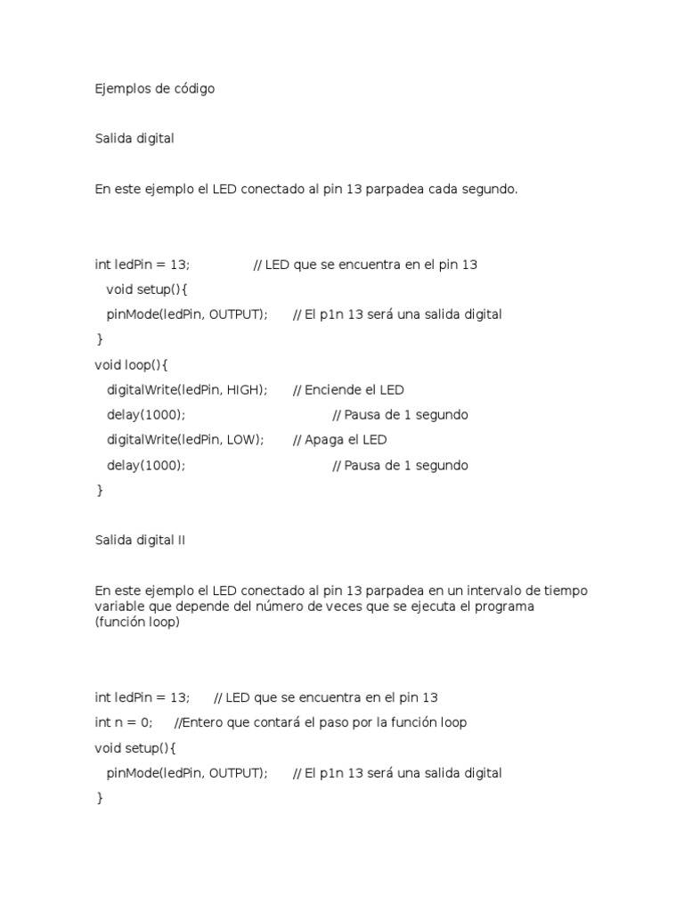 Ejemplos de Programas en Arduino | PDF