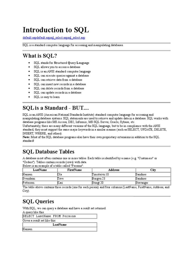 An Introduction to SQL: Exploring the Fundamental Commands for Manipulating Databases | PDF ...