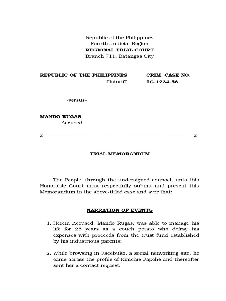 trial memorandum for Prosecution | Human Trafficking | Sexual Slavery