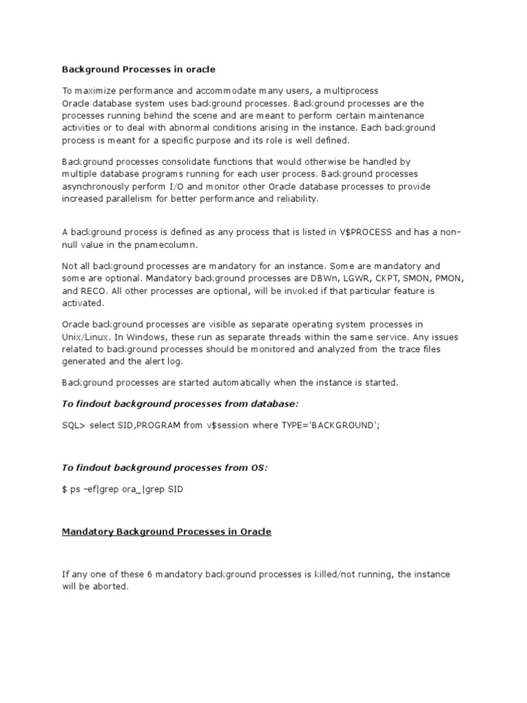 Background Processes in Oracle | PDF | Oracle Database | Load Balancing ...