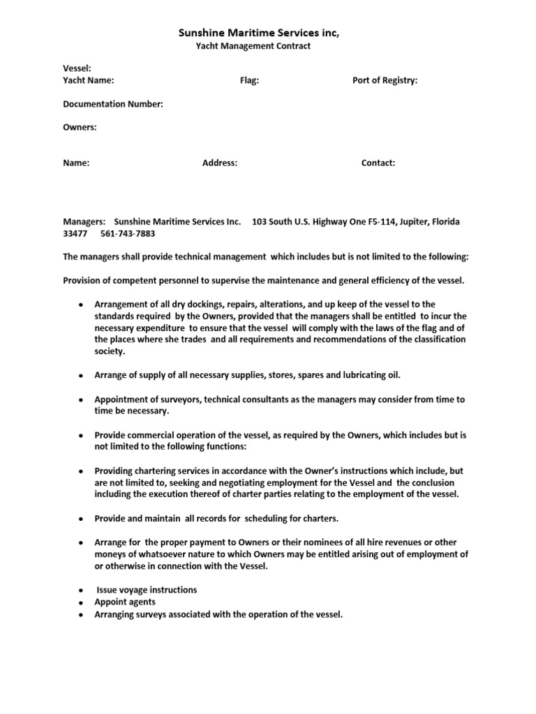 Yacht Management Contract Overview | PDF | Insurance | Private Law