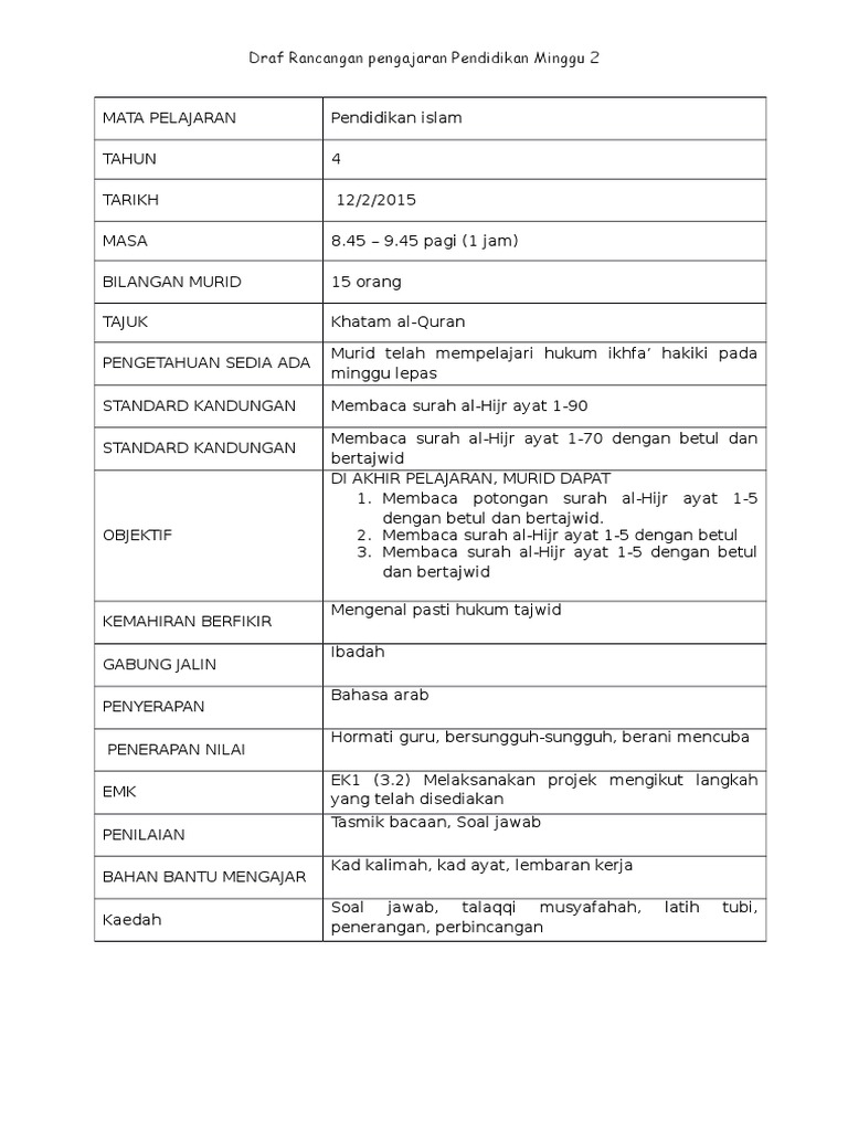 Draf RPH Tilawah Tahun 4 | PDF | Karier & Perkembangan