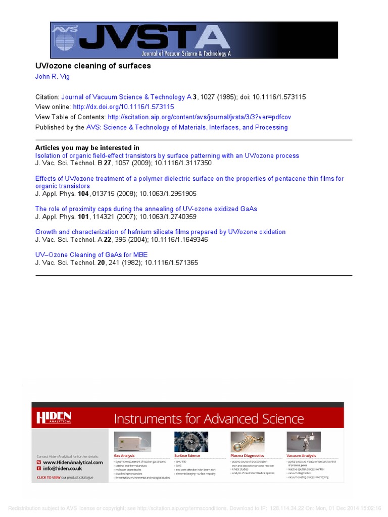 Journal of Vacuum Science & Technology A Vacuum Surfaces and Films ...