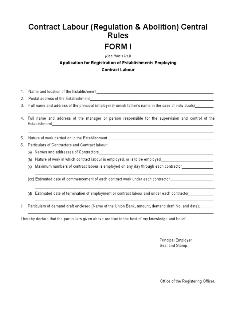 Contract Labour Rules Forms in Word Format | PDF | Overtime | License