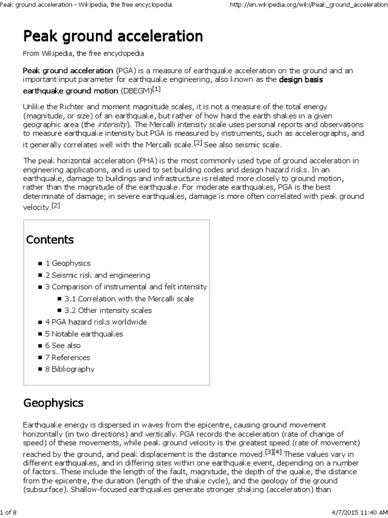 Peak Ground Acceleration - Wikipedia, The Free Encyclopedia | PDF ...