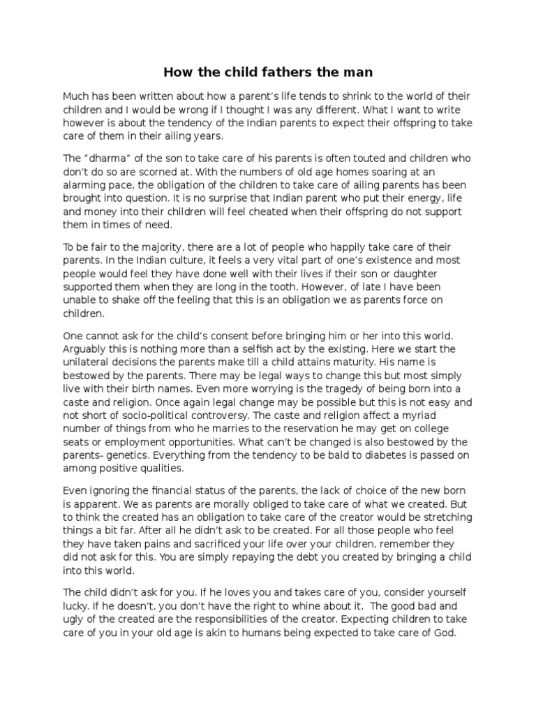 How The Child Fathers The Man | PDF | Parent | Relationships