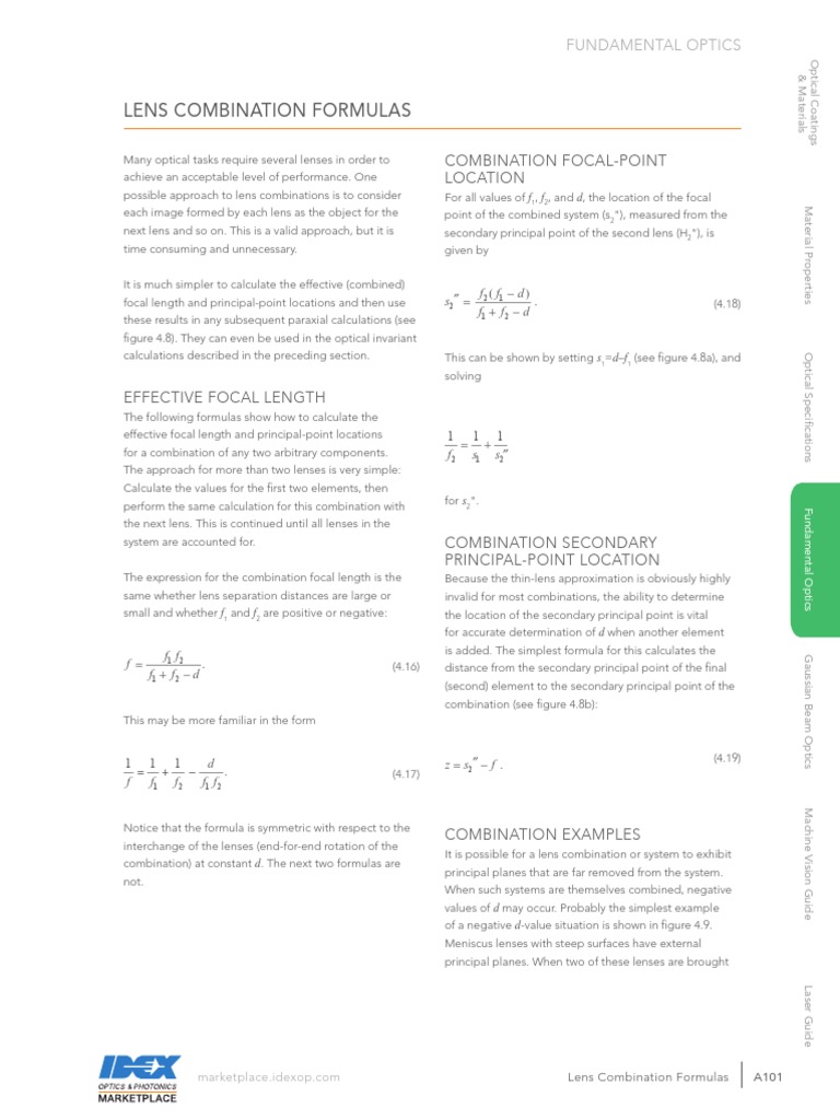 Lens Combination Formulas and Focal Length | PDF | Lens (Optics) | Optics