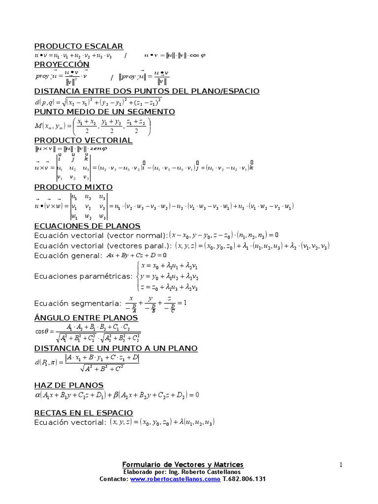 Formulario de Vectores y Matrices | PDF | Valores propios y vectores ...