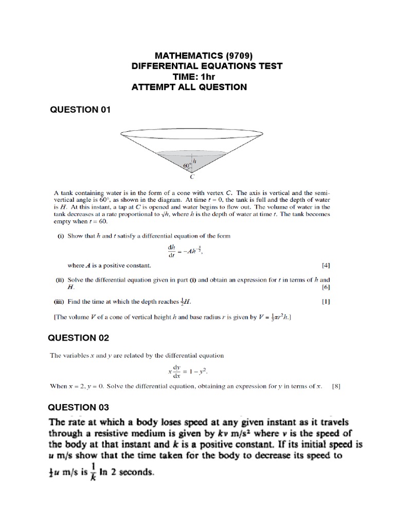Differential Equations Test Guide | PDF