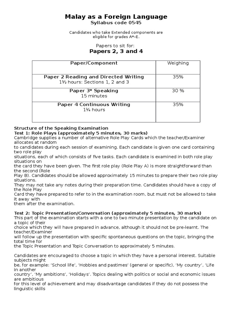 Malay as a foreign language IGCSE | Test (Assessment) | Qualifications