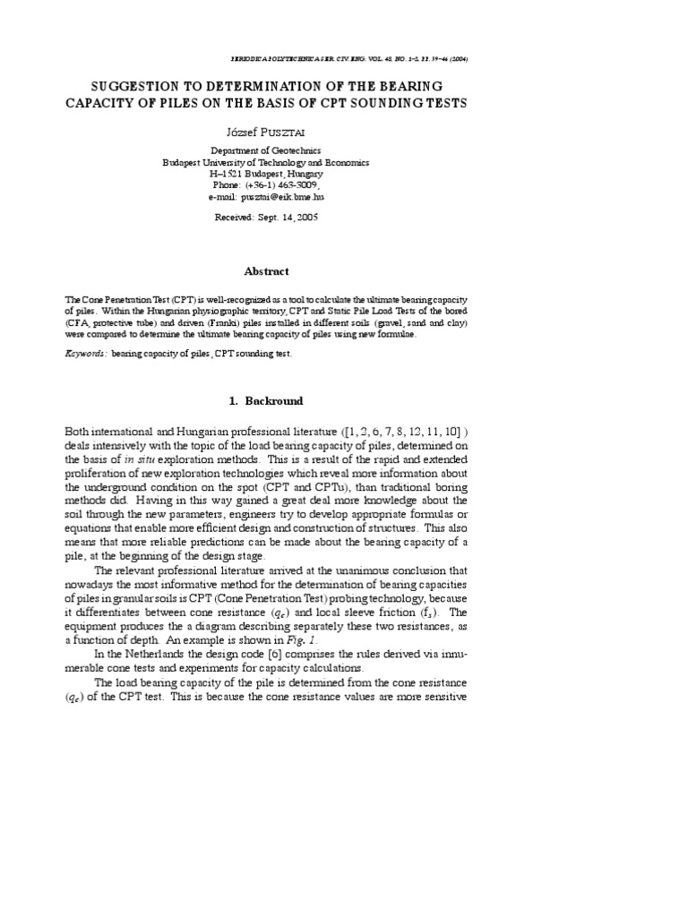 DETERMINATION OF THE BEARING CAPACITY OF PILES ON THE BASIS OF CPT ...