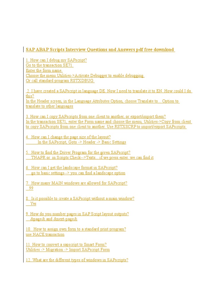 SAP ABAP Scripts Interview Questions and Answers PDF | PDF | Scripting Language | Software ...