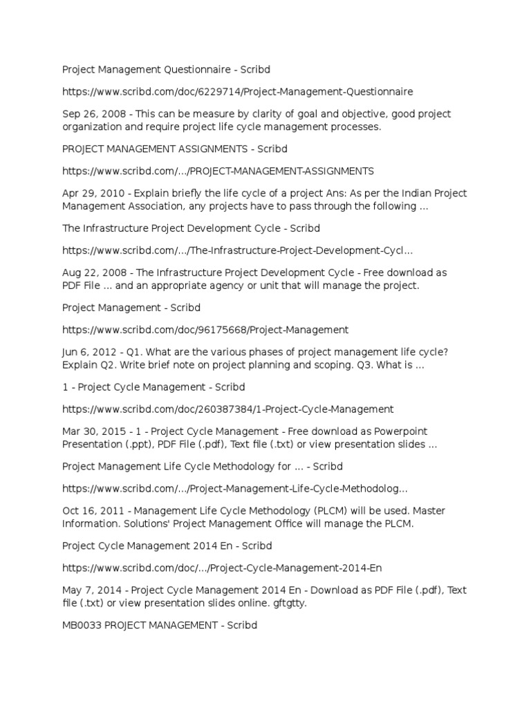 Project Management Questionnaire | PDF | Product Lifecycle | Project ...