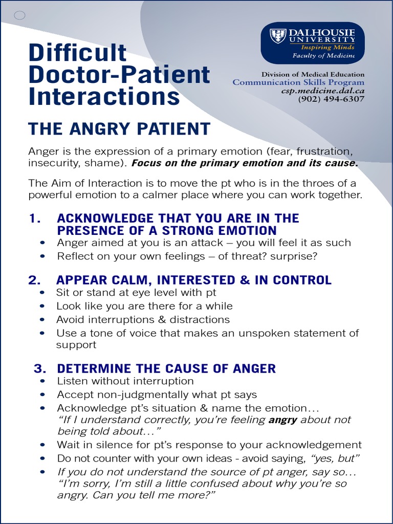 Difficult Doctor-Patient Interactions: The Angry Patient | PDF | Anger | Emotions