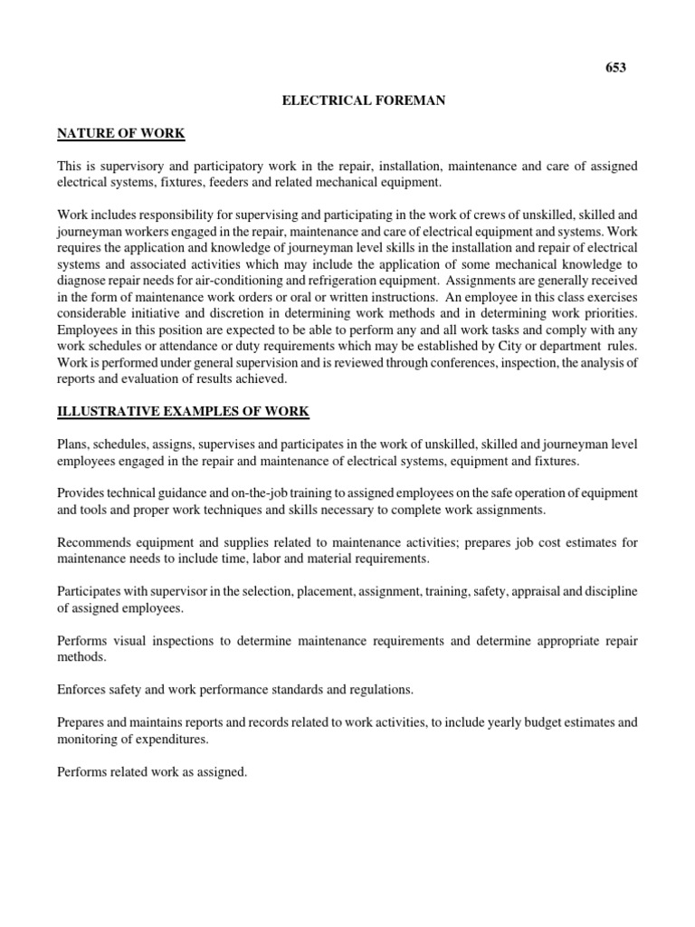 Electrical Foreman 2 | PDF | Journeyman | Employment