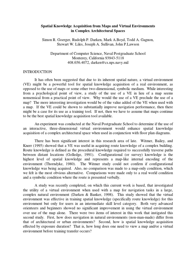 Spatial Knowledge Acquisition From Maps and Virtual Environments in Complex Architectural Spaces ...