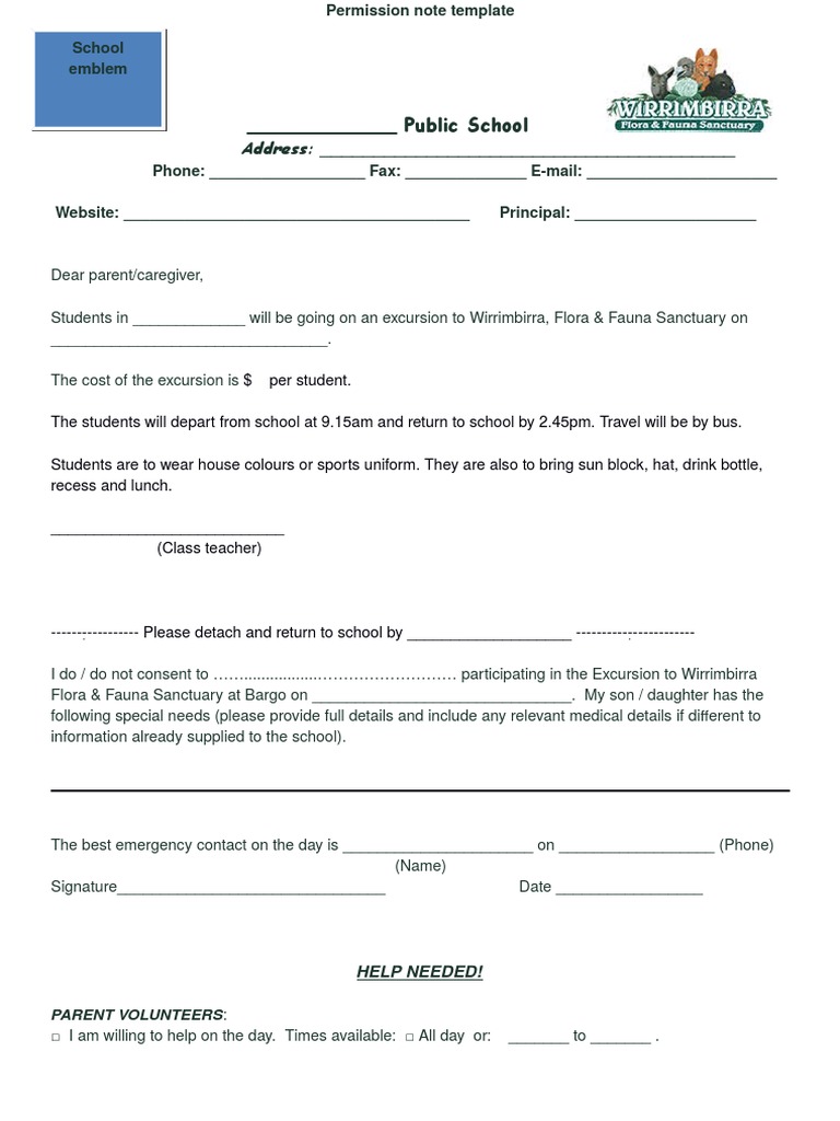 Excursion Permission Note Template | PDF | Career & Growth | Social Science