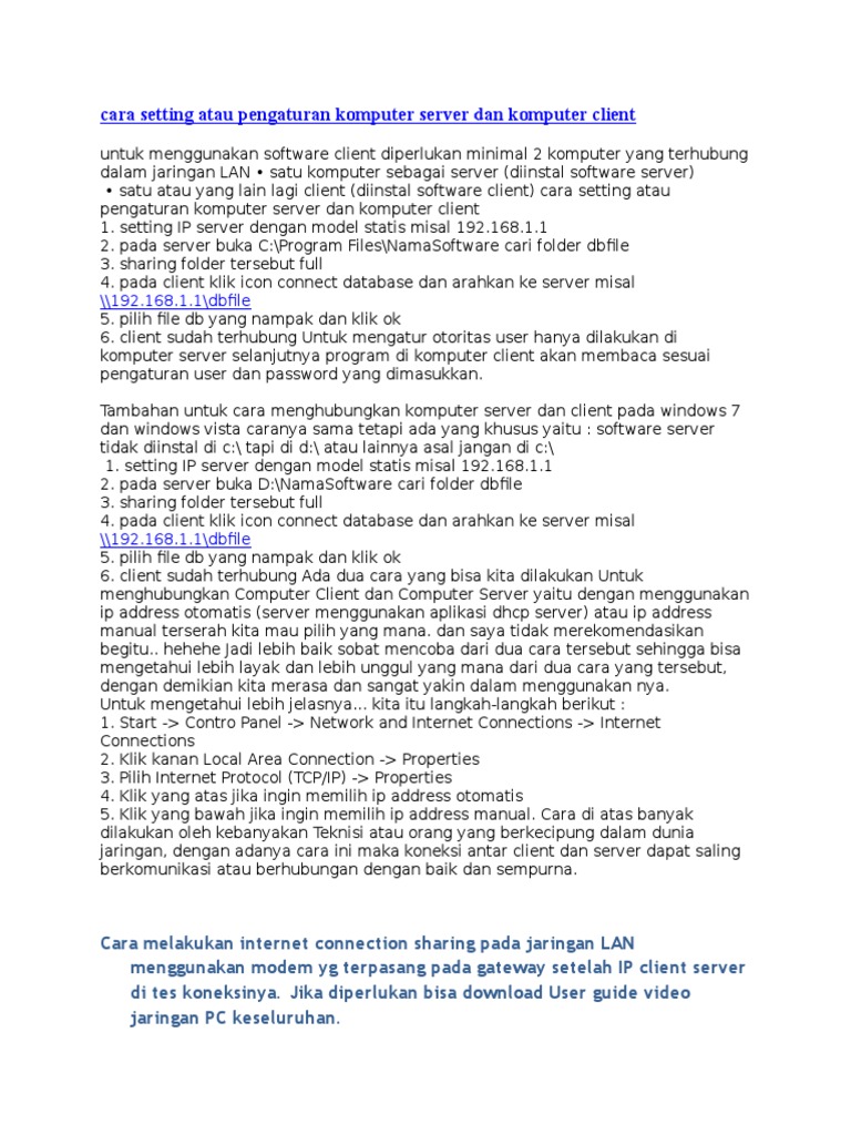 Cara Setting Atau Pengaturan Komputer Server Dan Komputer Client | PDF