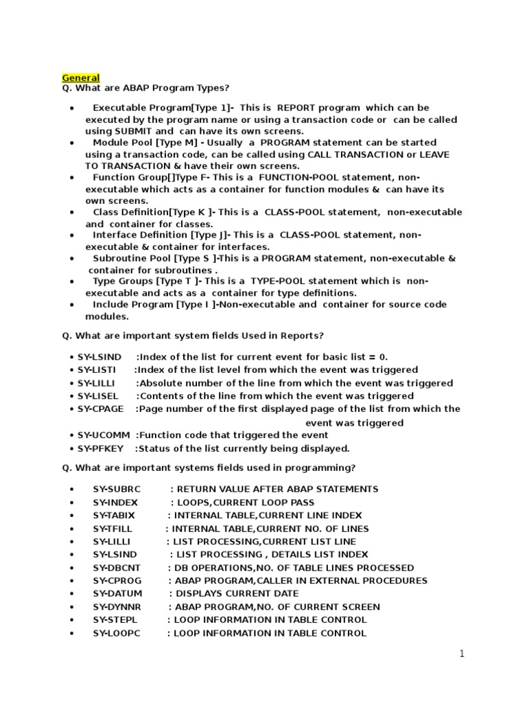 Sap Abap Interview Questions Pdf Class Computer Programming Constructor Object Oriented 4915