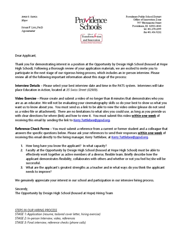 Opportunity by Design High School Hiring Process | PDF